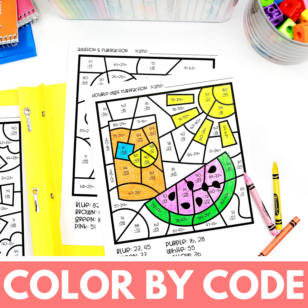Addition & Subtraction Color by Code for 2nd Grade – Teaching with ...