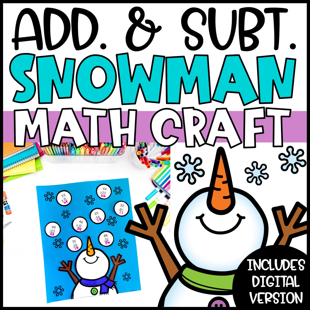 Winter Addition & Subtraction Activity | Snowman Math Craft – Teaching ...