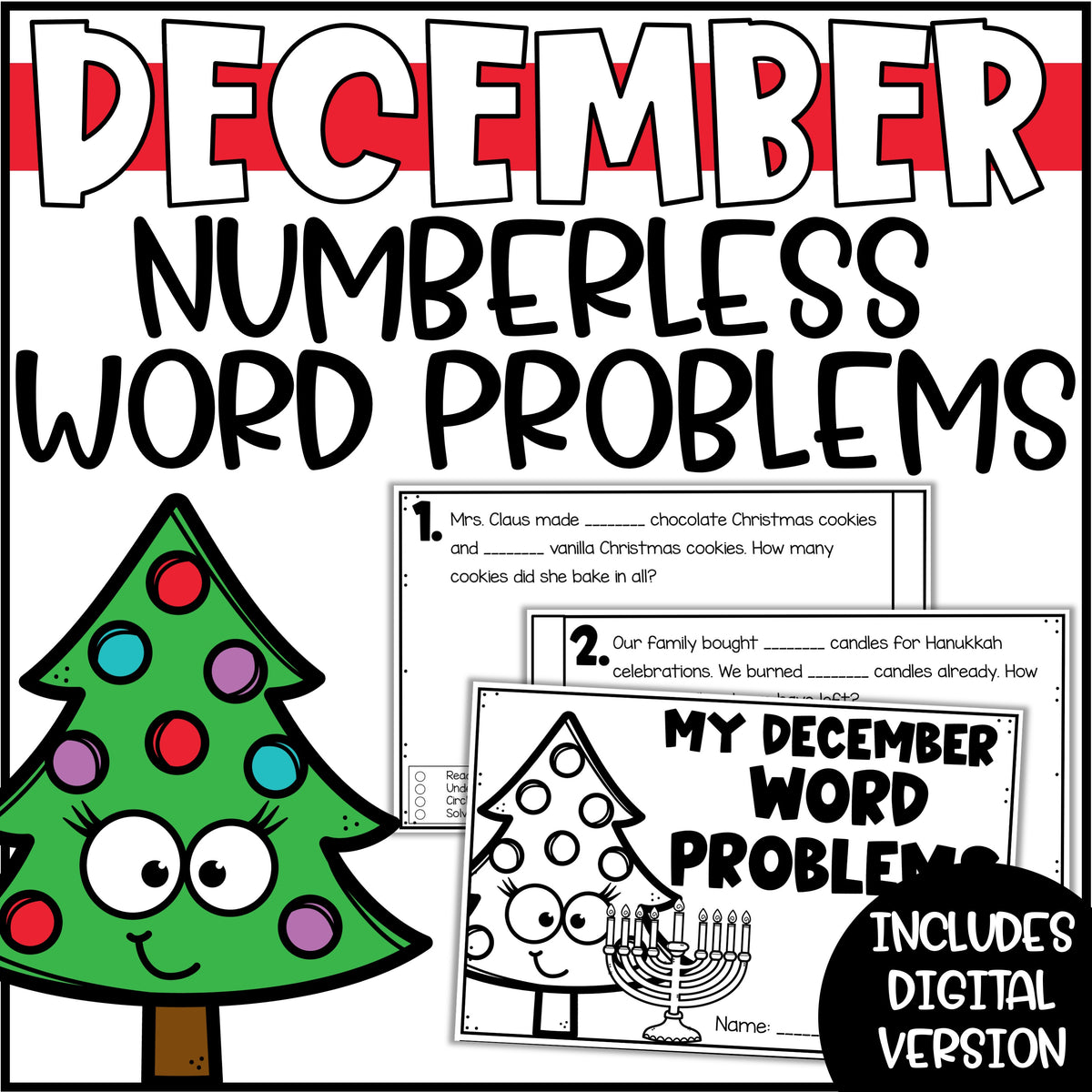 December Addition & Subtraction Differentiated Numberless Word Problem ...