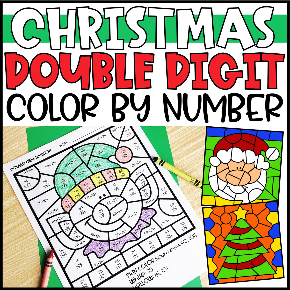 Christmas Math Color by Code Pictures Double Digit Addition & Subtract ...