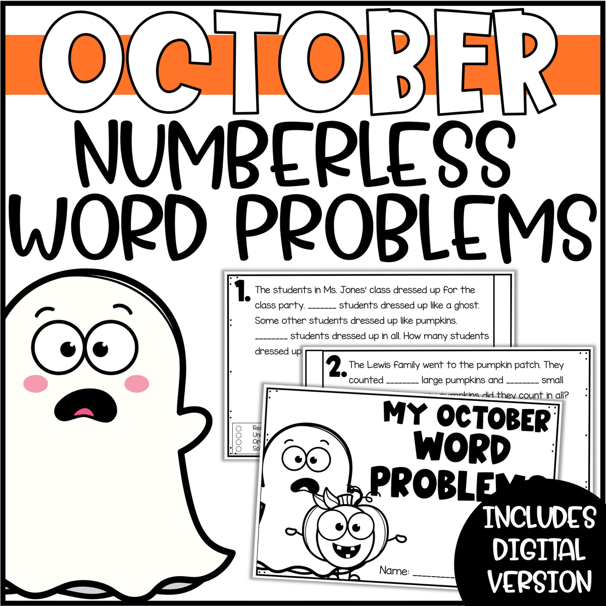 October Addition & Subtraction Differentiated Numberless Word Problems ...