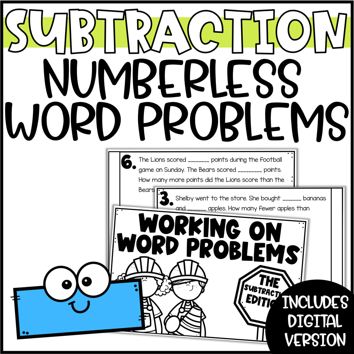 Subtraction Differentiated Numberless Word Problems – Teaching with ...