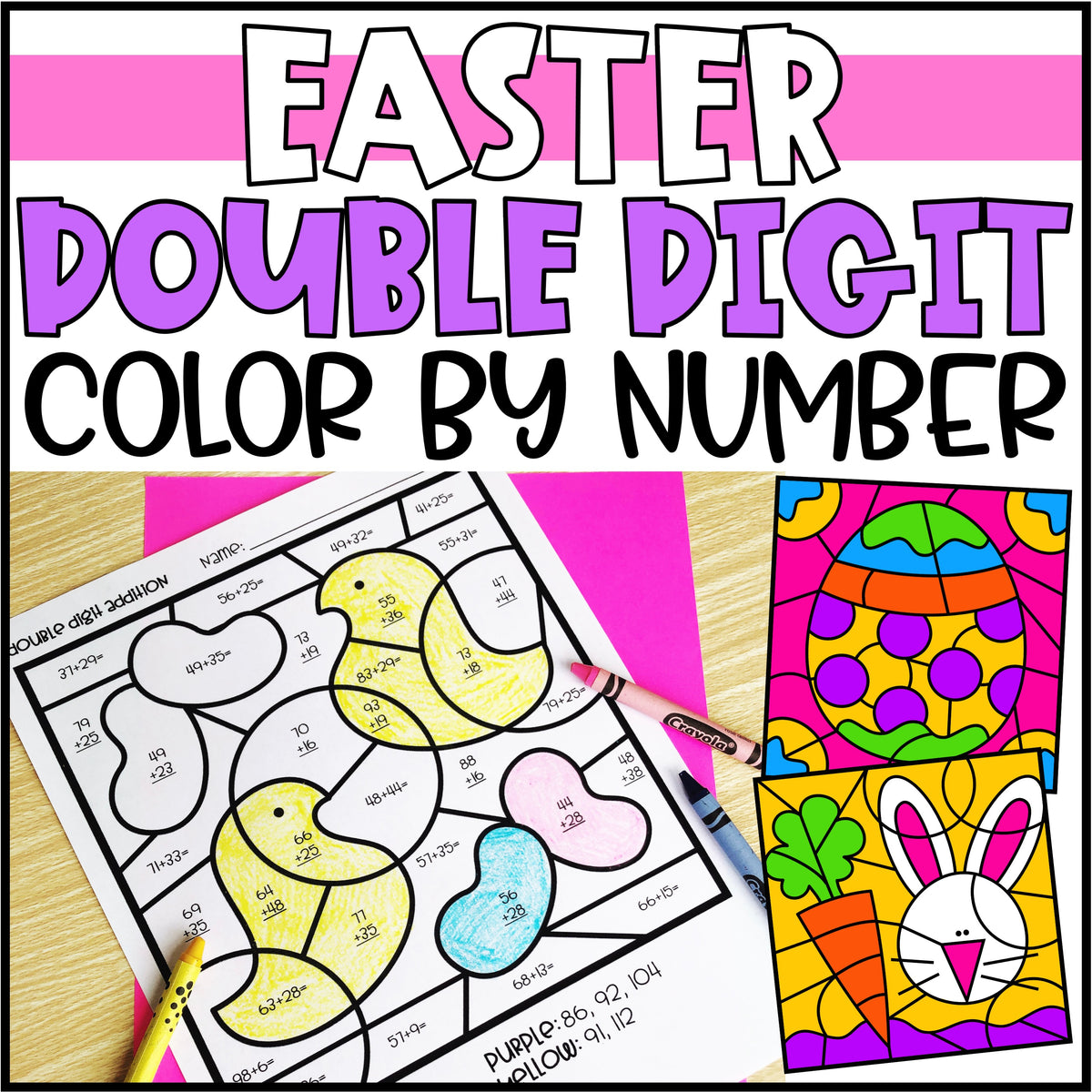 Easter Math Color by Code Pictures Double Digit Addition & Subtraction ...