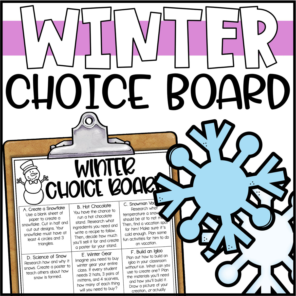 Winter Choice Board - Morning Work or Early Finisher Activities ...