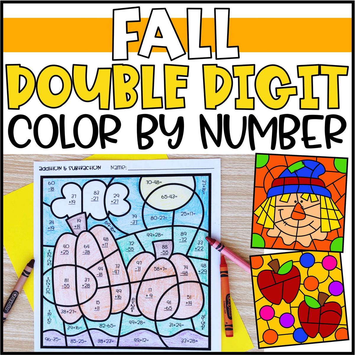 Fall Color by Number Double Digit Addition & Subtraction – Teaching ...
