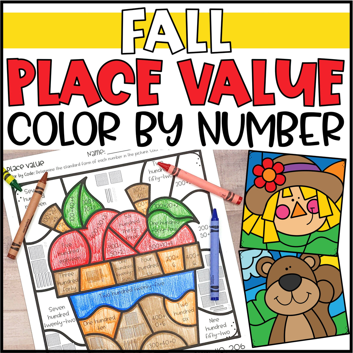 Color by Number Fall Place Value Worksheets – Teaching with Briana Beverly