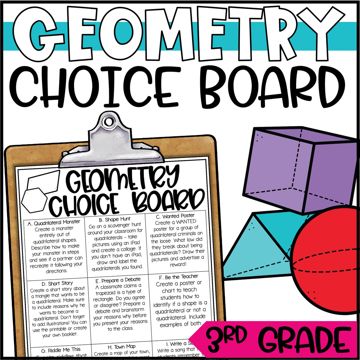 Geometry Choice Board for 3rd Grade – Teaching with Briana Beverly