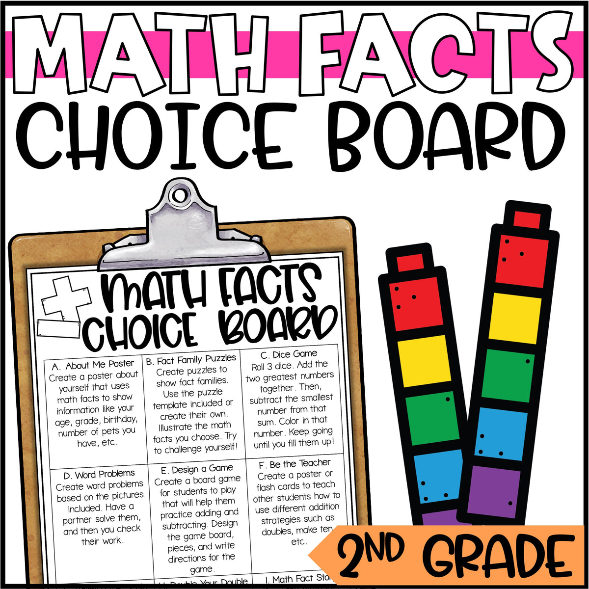 Math Facts Choice Board and Activities for 2nd Grade – Teaching with ...