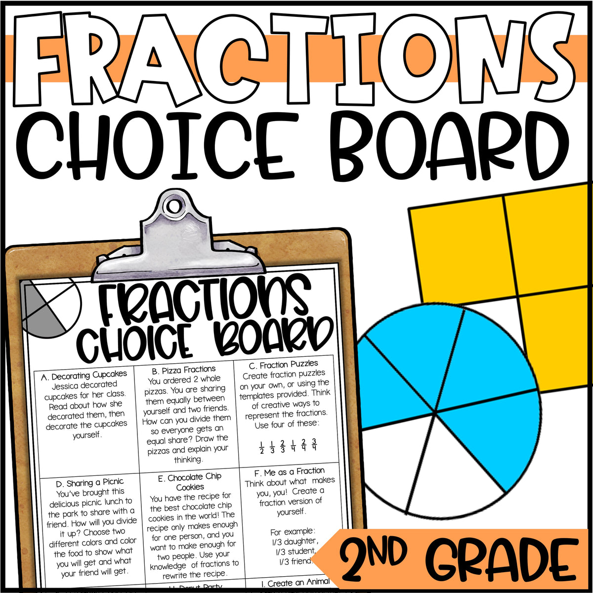 Fractions Choice Board and Activities for 2nd Grade – Teaching with ...