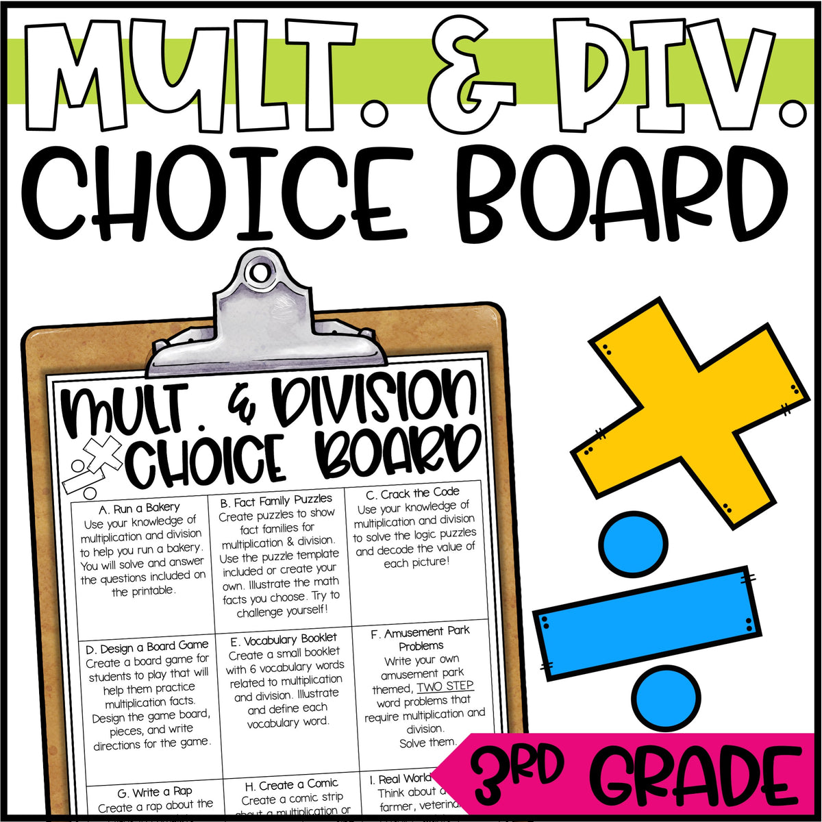Multiplication and Division Choice Board for 3rd Grade – Teaching with ...