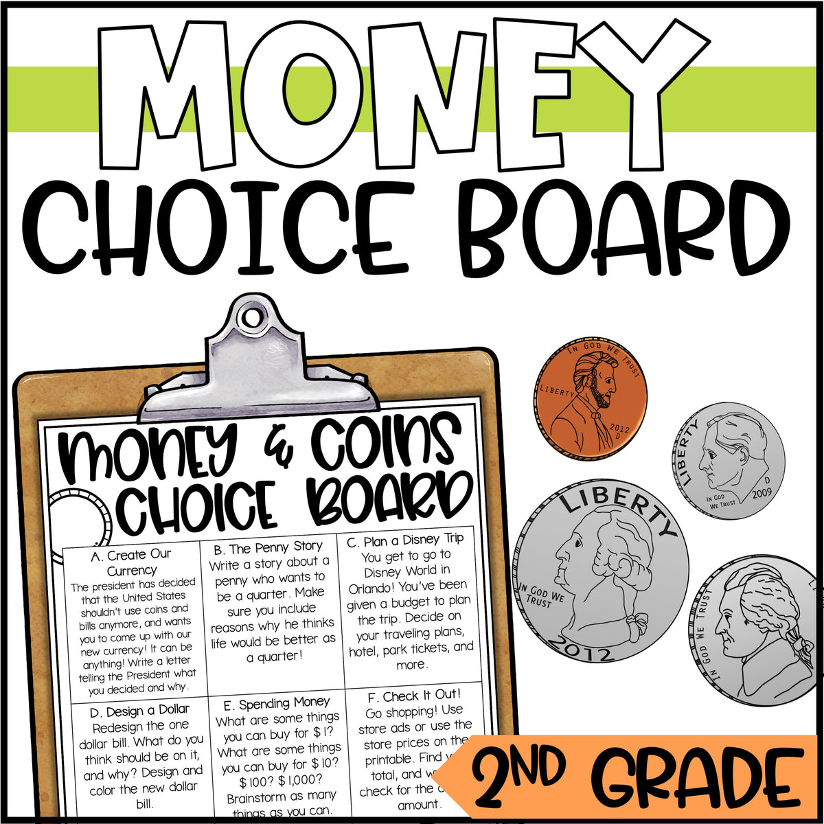 Money & Coins Choice Board and Activities for 2nd Grade – Teaching with ...
