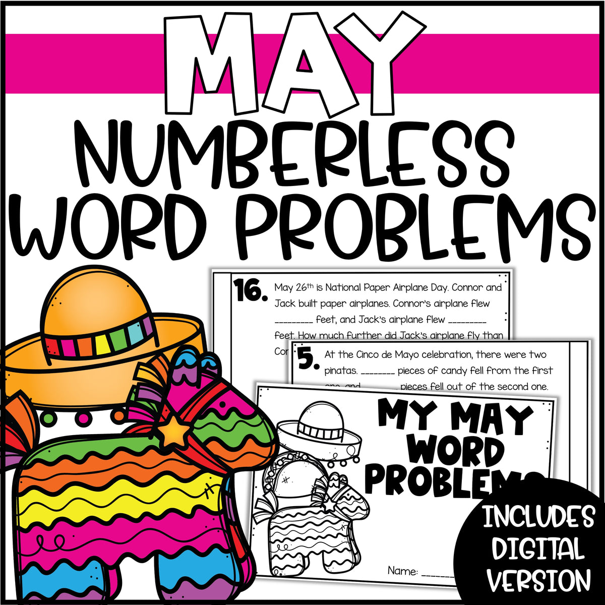 May Addition & Subtraction Differentiated Numberless Word Problems ...