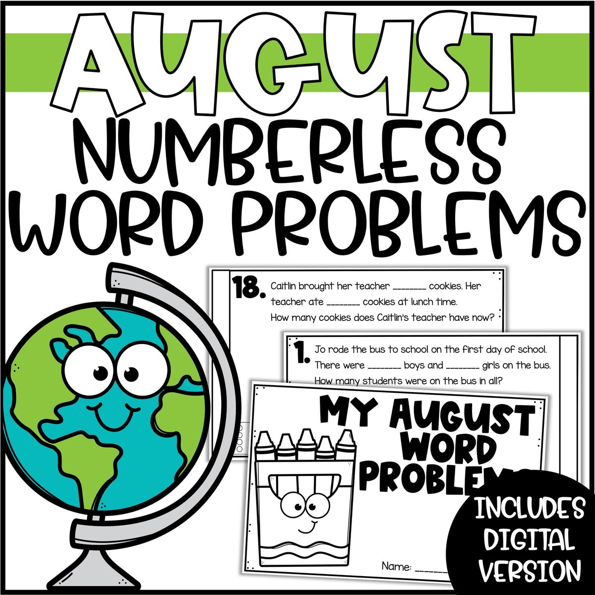August Addition & Subtraction Differentiated Numberless Word Problems ...