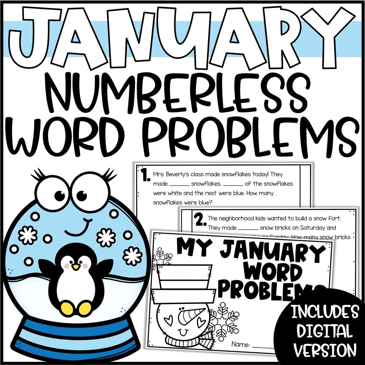 January Addition & Subtraction Differentiated Numberless Word Problems ...