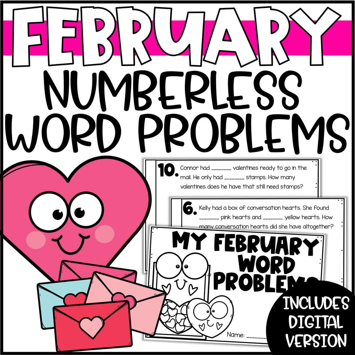 February Addition & Subtraction Differentiated Numberless Word Problem ...