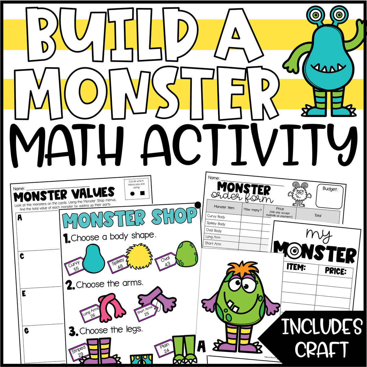 Math Addition Craftivity - Build a Monster – Teaching with Briana Beverly