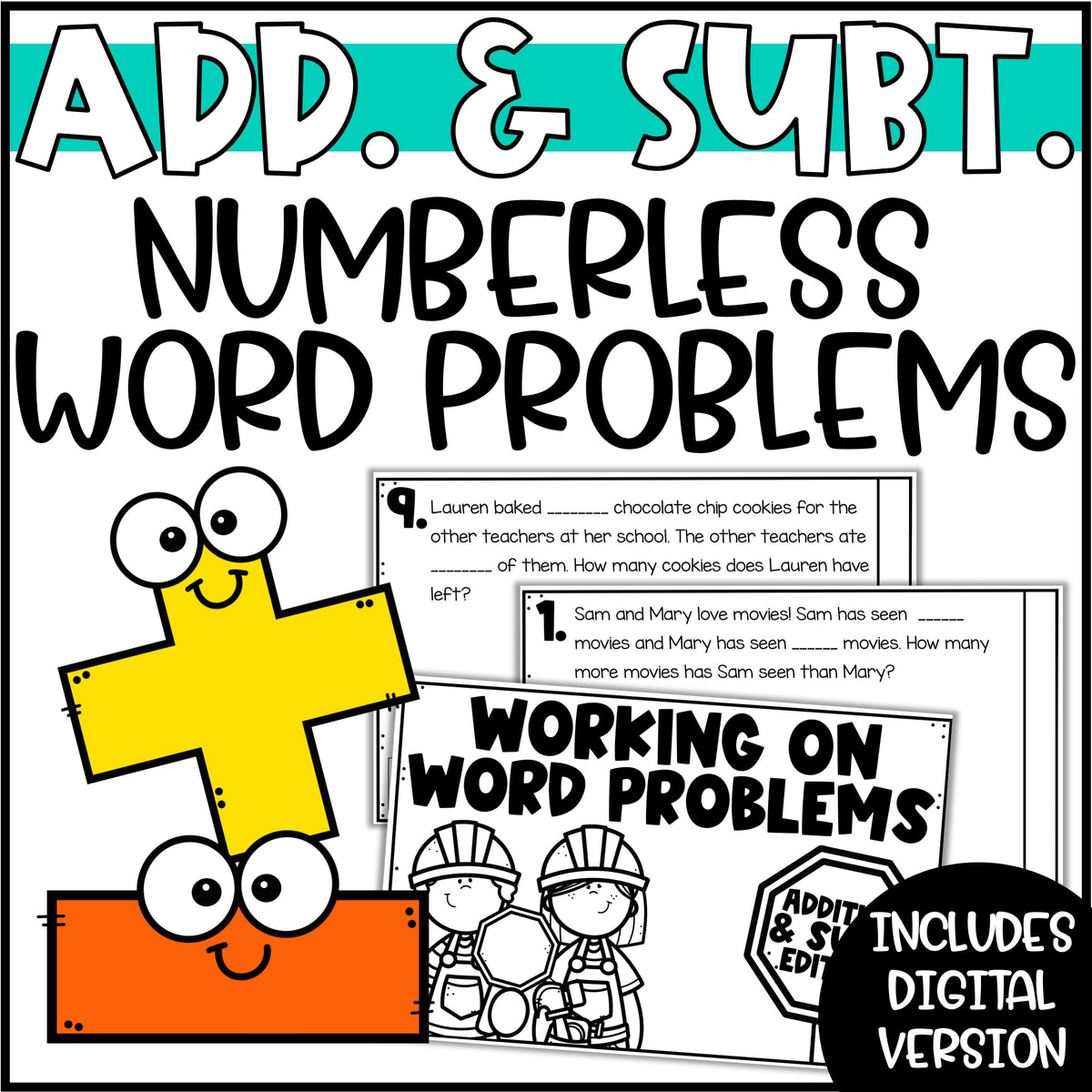 Addition & Subtraction Differentiated Numberless Word Problems ...
