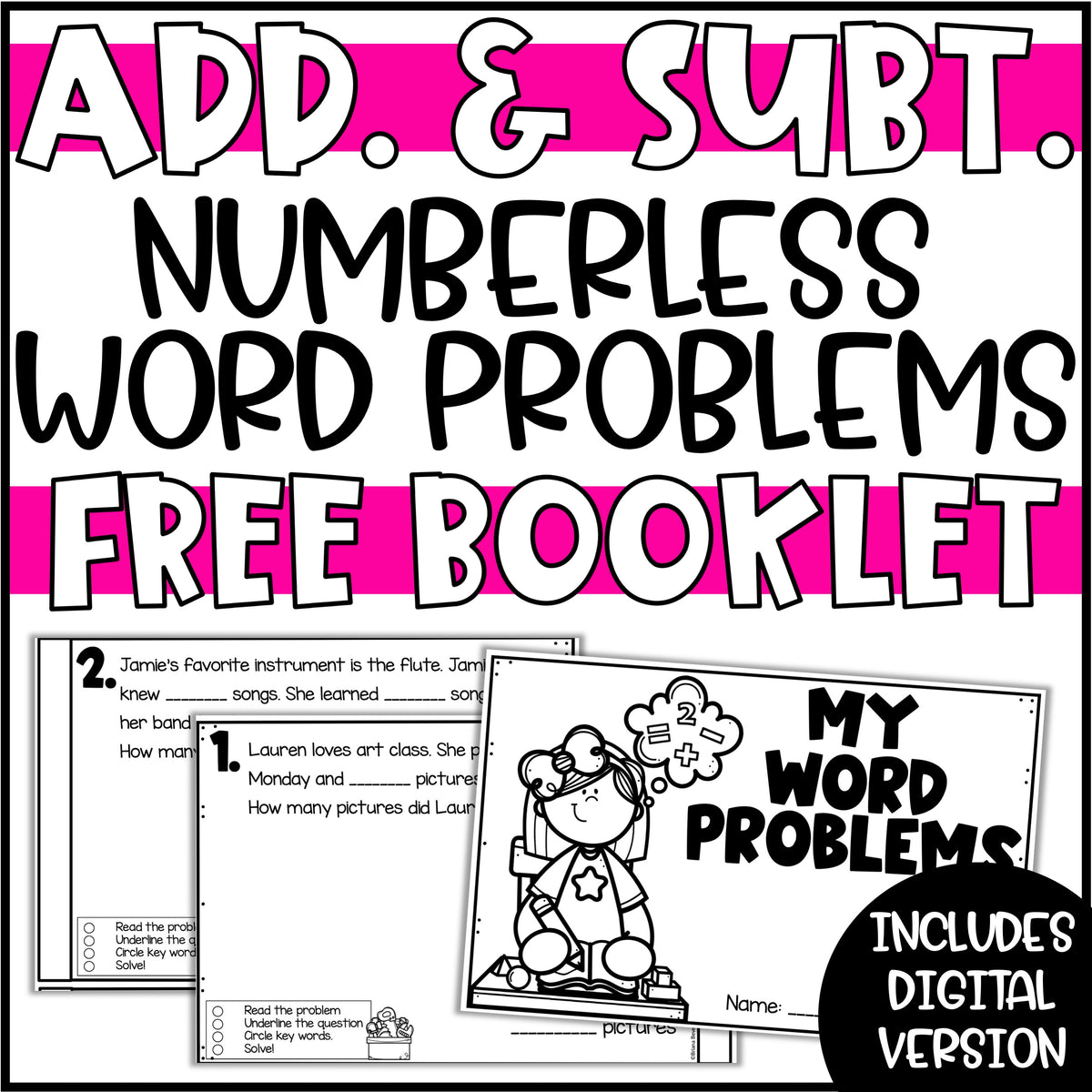 Addition & Subtraction Differentiated Numberless Word Problems ...