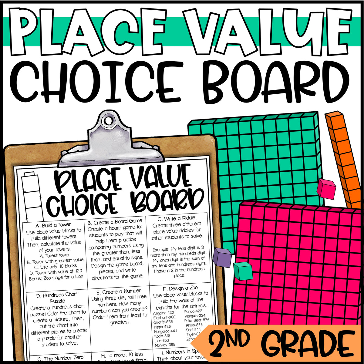 Place Value Choice Board and Activities for 2nd Grade – Teaching with ...