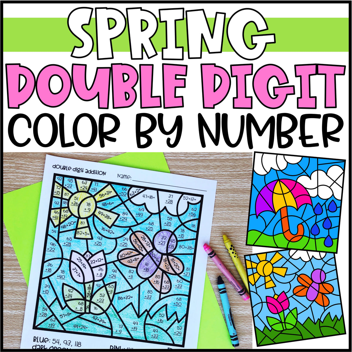Spring Color by Number Double Digit Addition & Subtraction – Teaching ...