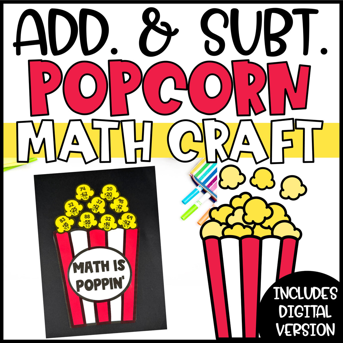 Popcorn Math Craft | Addition and Subtraction Craft Activity – Teaching ...
